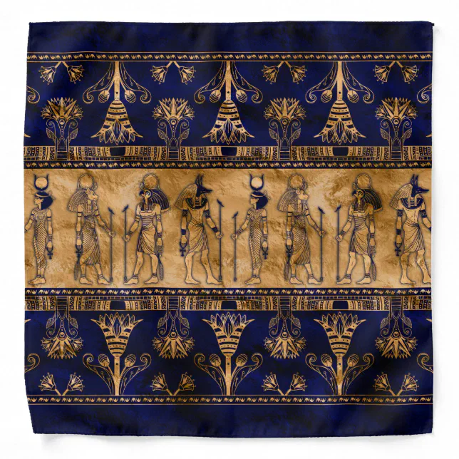 Egyptian Gods and Ornamental border -blue gold Bandana | Zazzle