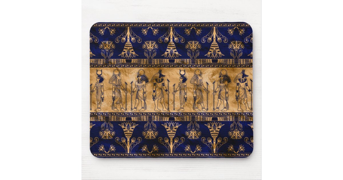 Egyptian Gods and Ornamental border -blue gold Mouse Pad | Zazzle