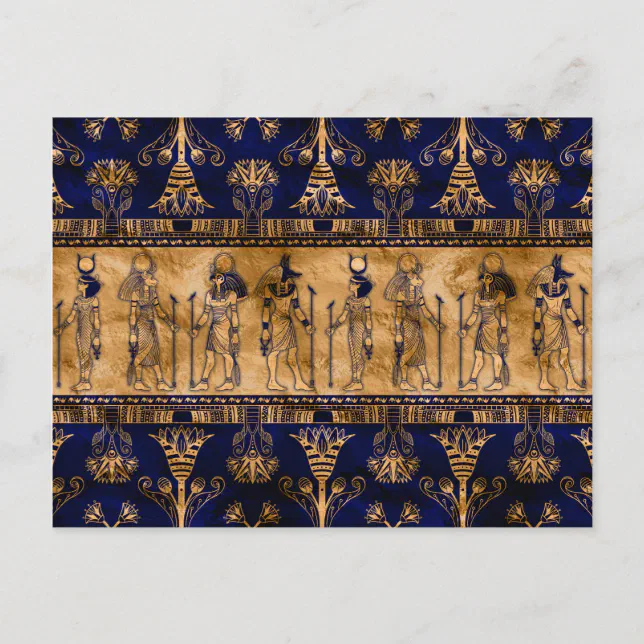 Egyptian Gods and Ornamental border -blue gold Postcard | Zazzle