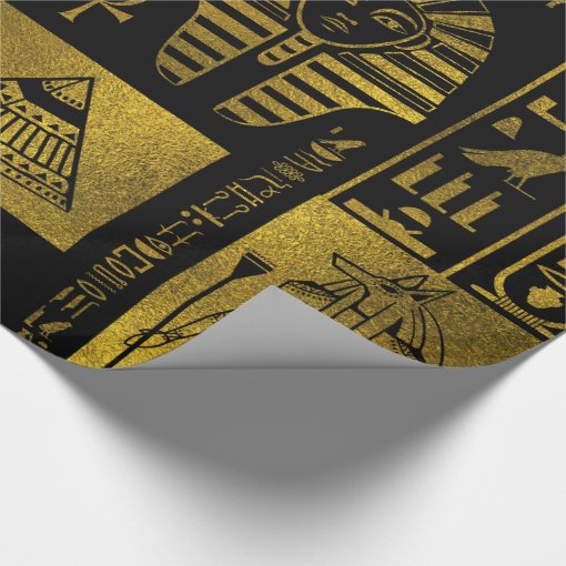 Egyptian Gold hieroglyphs and symbols collage Wrapping Paper | Zazzle