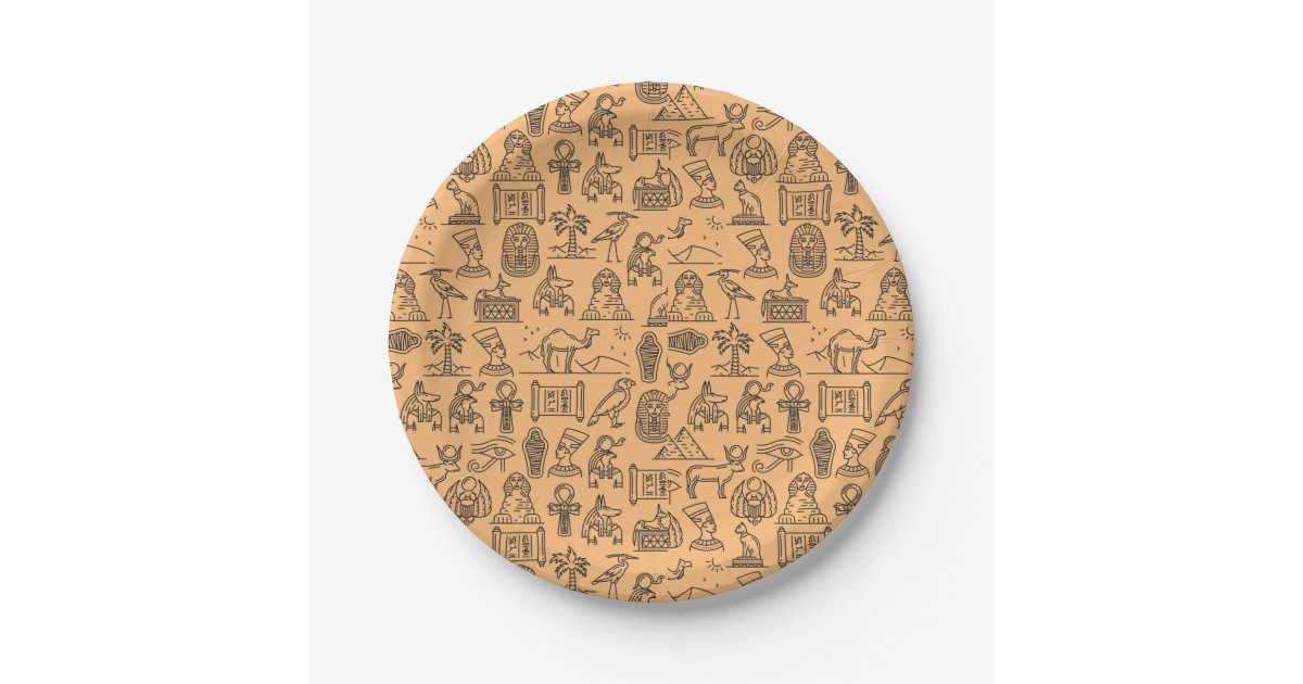 Egyptian Hieroglyphic Symbol Background Paper Plates | Zazzle