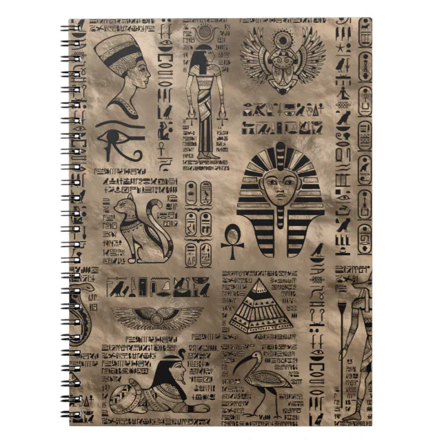 Egyptian hieroglyphs and deities - Luxury Gold Notebook | Zazzle