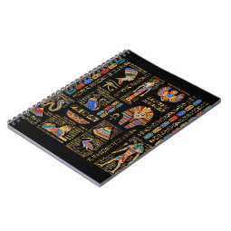 Egyptian hieroglyphs and deities on black notebook | Zazzle