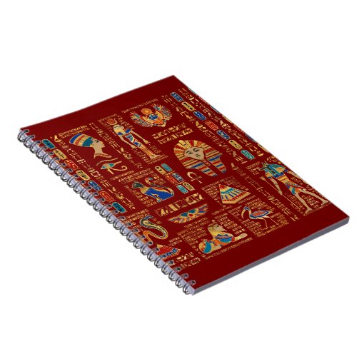 Egyptian hieroglyphs and deities on red notebook | Zazzle