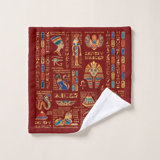 Egyptian hieroglyphs and deities on red wash cloth | Zazzle.com