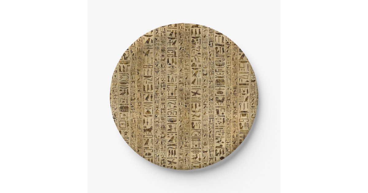 Egyptian hieroglyphs on papyrus paper plates | Zazzle