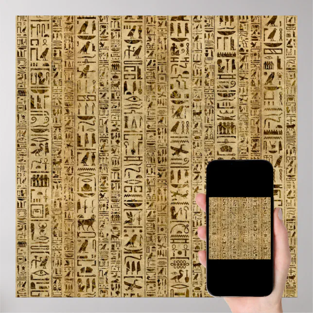 Egyptian hieroglyphs on papyrus poster | Zazzle