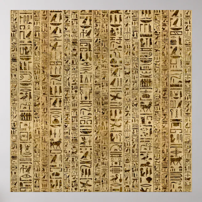 Egyptian hieroglyphs on papyrus poster | Zazzle