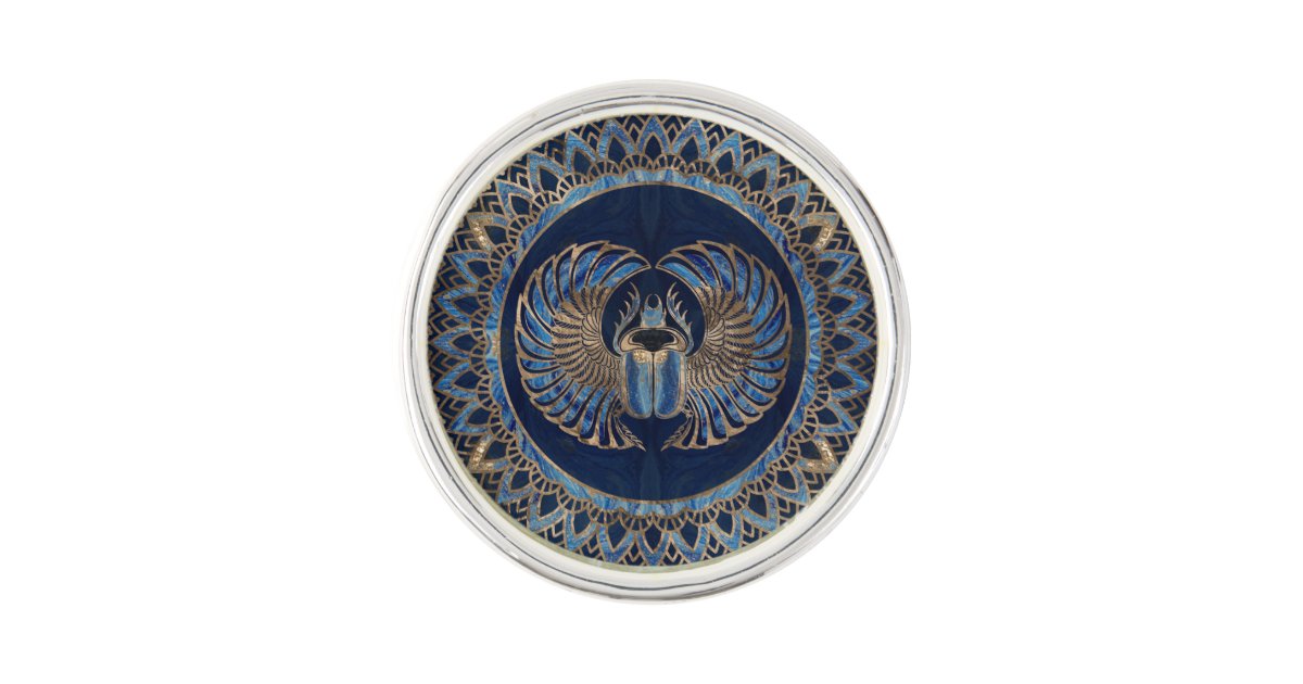 Egyptian Scarab Beetle Gold and Blue marble Lapel Pin | Zazzle
