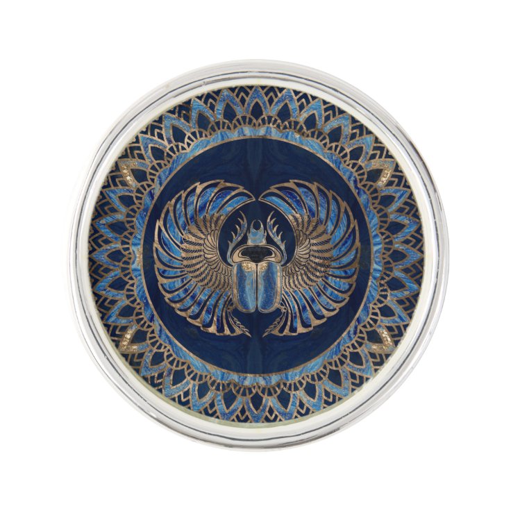Egyptian Scarab Beetle Gold and Blue marble Lapel Pin | Zazzle