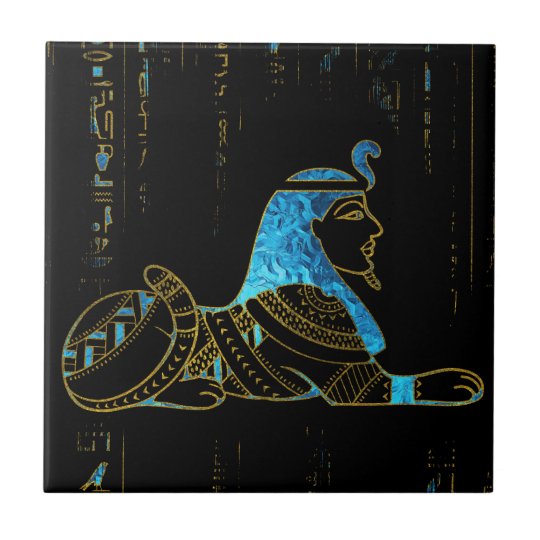 Egyptian Sphinx on hieroglyphics Blue crystal and Tile | Zazzle.com