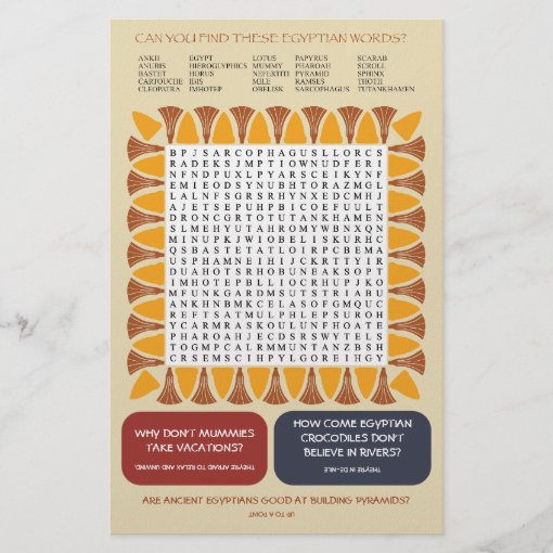 Egyptian Themed Games and Puzzles Activity Sheet | Zazzle