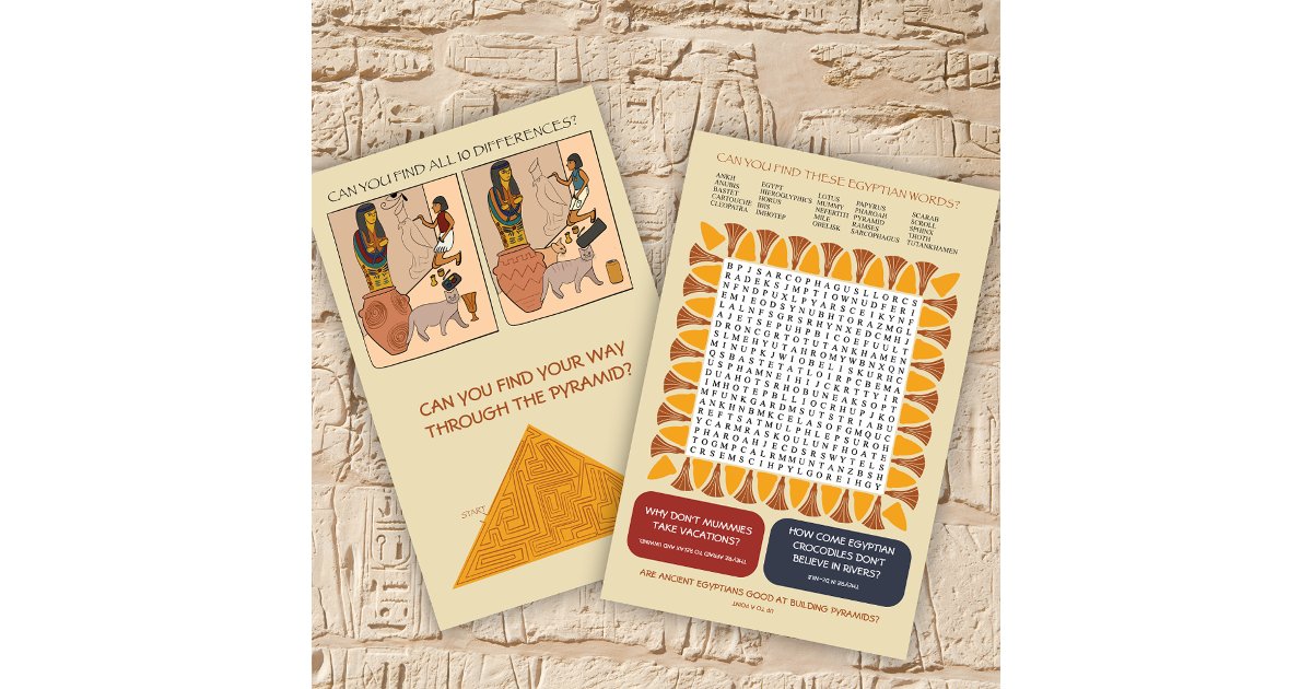 Egyptian Themed Games and Puzzles Activity Sheet | Zazzle