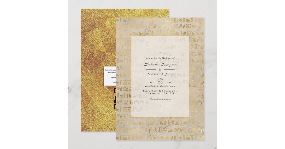 Egyptian Themed QR Code RSVP Wedding Invitation | Zazzle