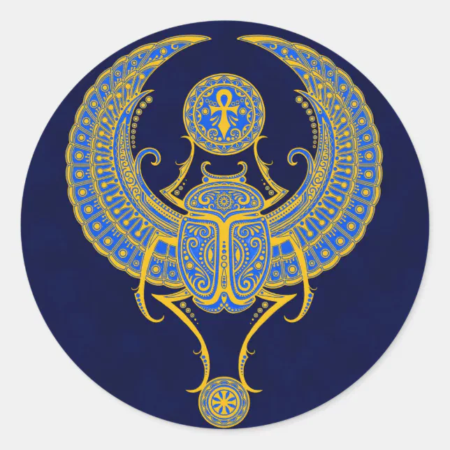 Egyptian Winged Scarab, Blue Classic Round Sticker | Zazzle