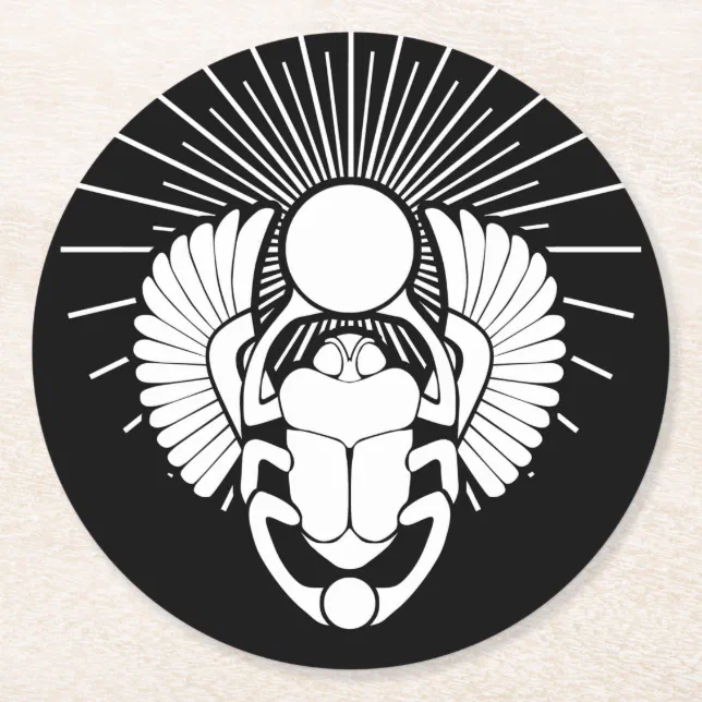 Egyptian Winged Scarab God Symbol Round Paper Coaster | Zazzle