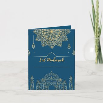 Eid Mubarak Golden Blue Card | Zazzle