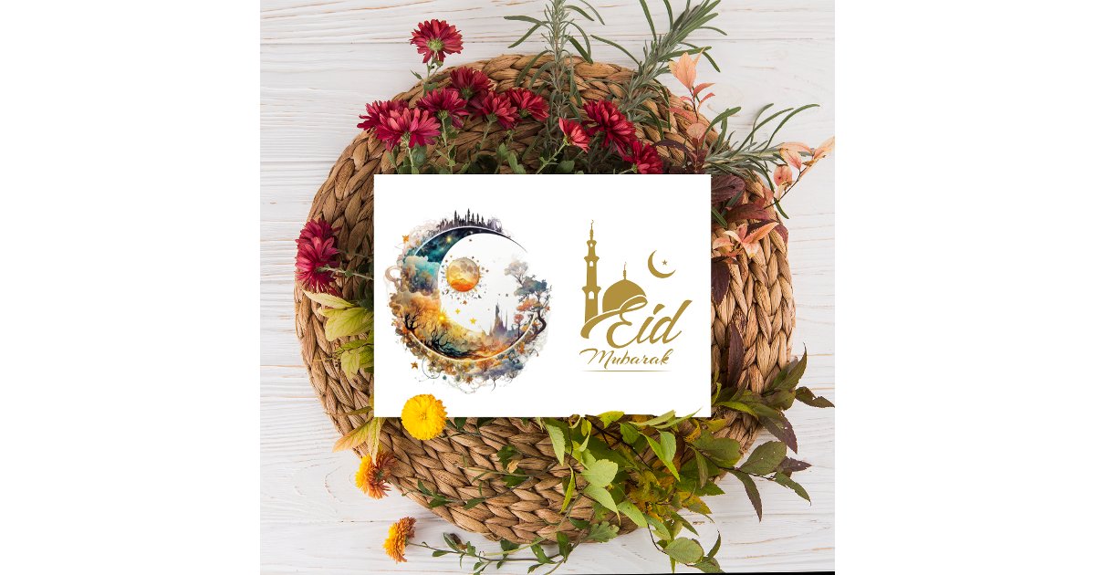 Eid Mubarak Moon and Sun fantasy Eid Greeting Holiday Card | Zazzle