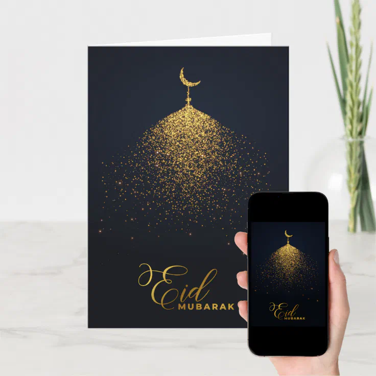 Eid Mubarak Sparkle Glitter Mosque Greeting Card | Zazzle