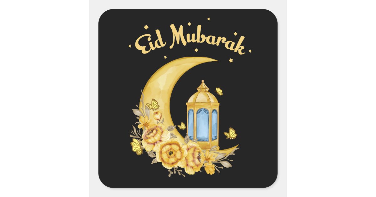 Eid Mubarak Sunflower Splendor: Joyful Blossoms & Square Sticker | Zazzle