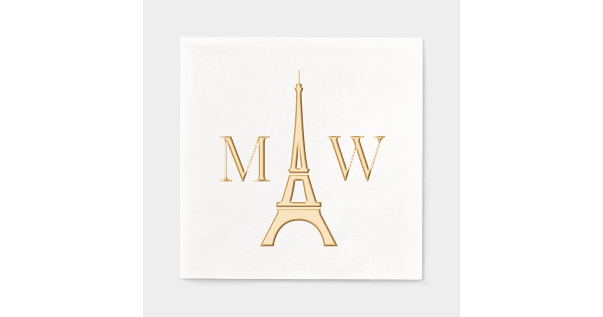 Eiffel Tower #1 Two Init Couple Wedding Monogram Foil Napkins | Zazzle
