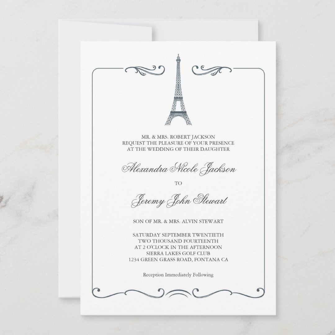 Eiffel Tower Elegant Wedding Invitation | Zazzle
