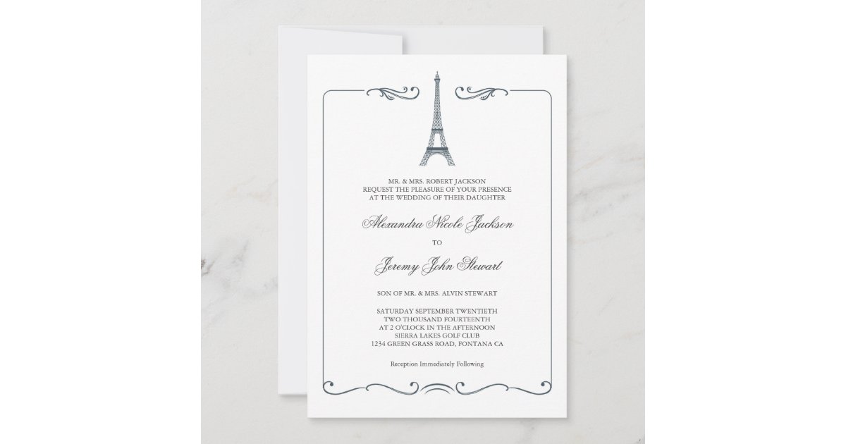 Eiffel Tower Elegant Wedding Invitation | Zazzle