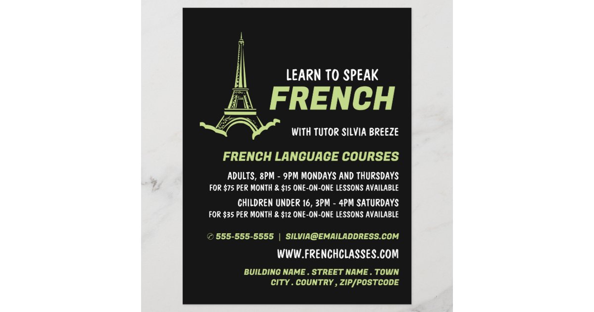 Eiffel Tower, French Language Course Advertising Flyer | Zazzle