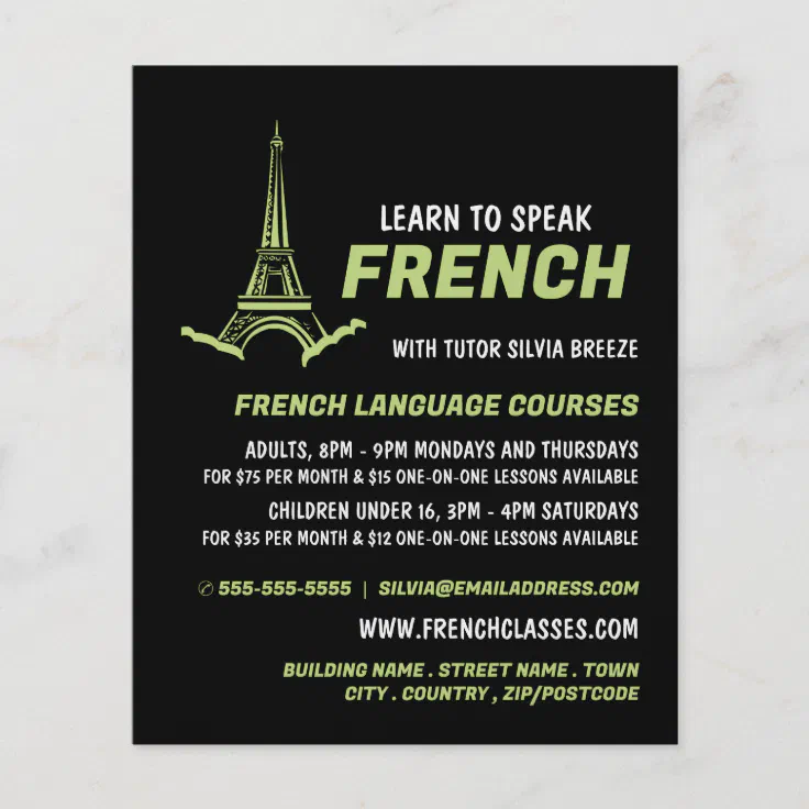 Eiffel Tower, French Language Course Advertising Flyer | Zazzle