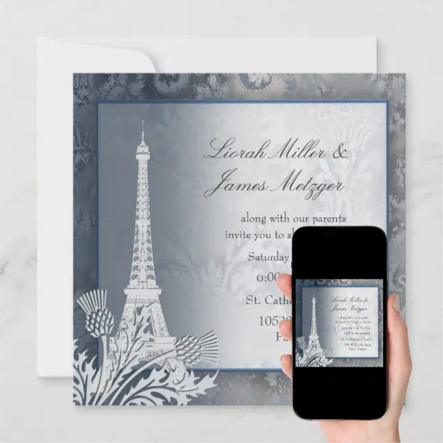 Eiffel Tower golden metallic invitation | Zazzle