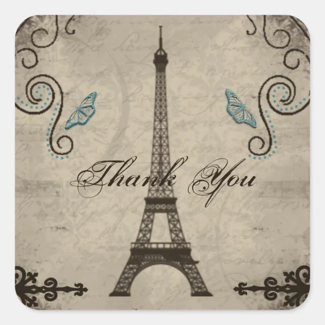 Eiffel Tower Grunge Thank You Sticker | Zazzle