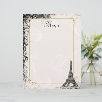 Eiffel Tower Menu Vintage French Style | Zazzle