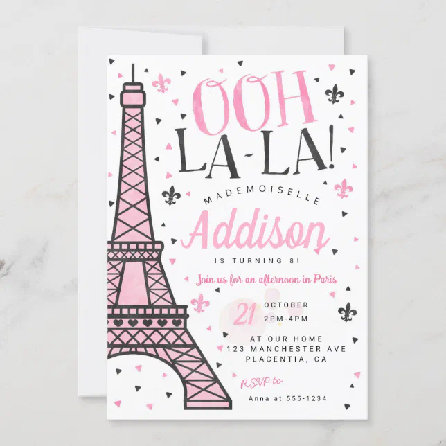 Eiffel Tower Paris Birthday Party Girl Invitation | Zazzle