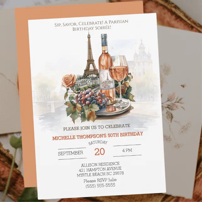 Eiffel Tower Paris Cocktail 50th Birthday Invitation | Zazzle