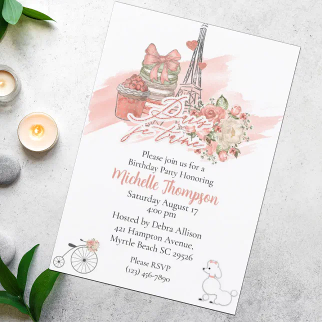 Eiffel Tower Paris France Floral Birthday Party Invitation | Zazzle
