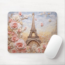 Eiffel Tower Paris France French Pink Floral Mouse Pad | Zazzle