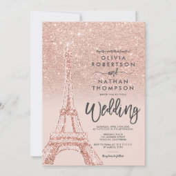 Eiffel tower Paris rose gold glitter pink wedding Invitation | Zazzle