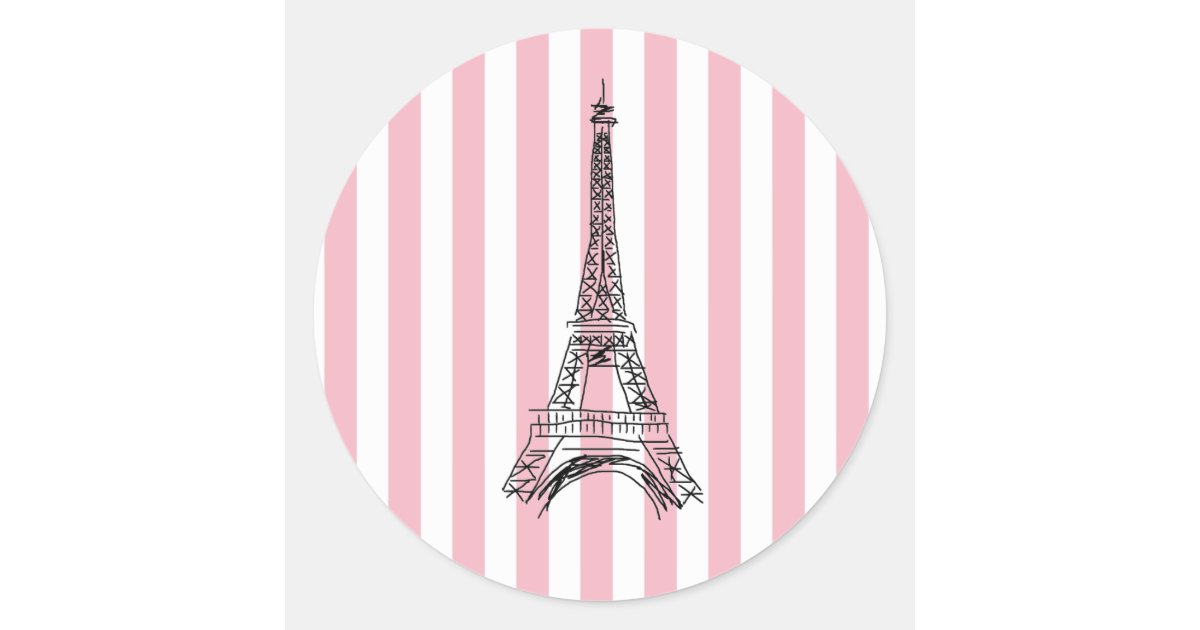 Eiffel Tower Pink Stripe Stickers | Zazzle