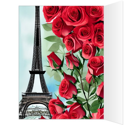 Eiffel Tower Romantic Modern Red Roses Valentine's Card | Zazzle