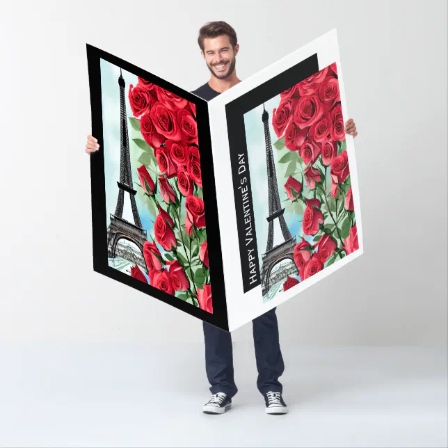 Eiffel Tower Romantic Modern Red Roses Valentine's Card | Zazzle