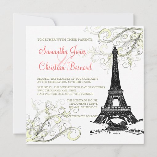EIFFEL TOWER+SWIRLS/DIY BACKGROUND COLOR INVITATION | Zazzle