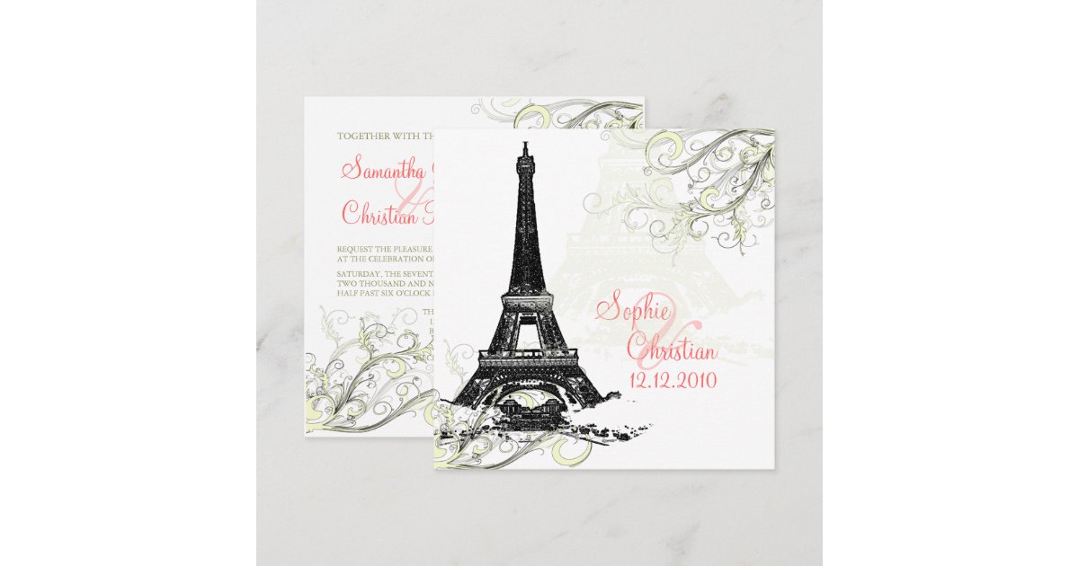 EIFFEL TOWER+SWIRLS/DIY BACKGROUND COLOR INVITATION | Zazzle