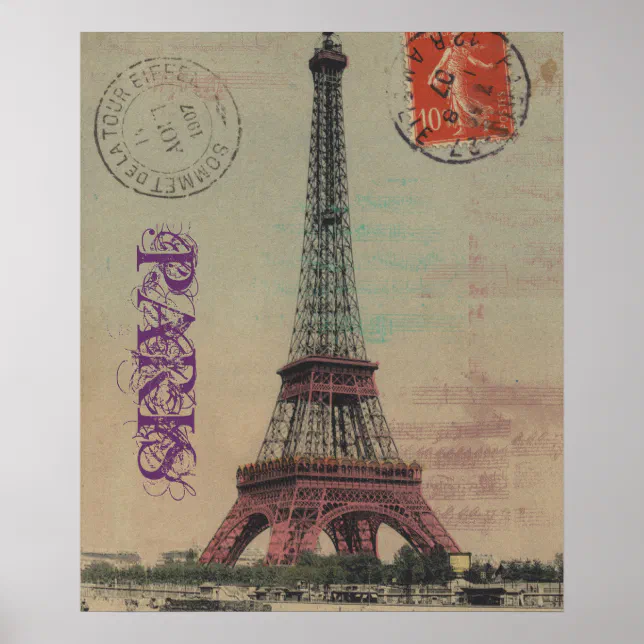 Eiffel Tower Vintage French Customizable Poster | Zazzle
