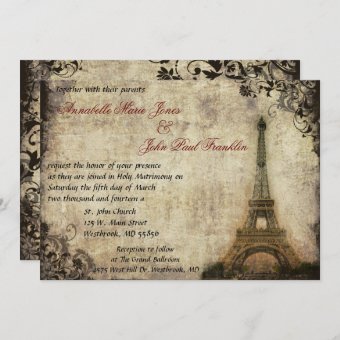 Eiffel Tower Vintage Wedding Invitation | Zazzle