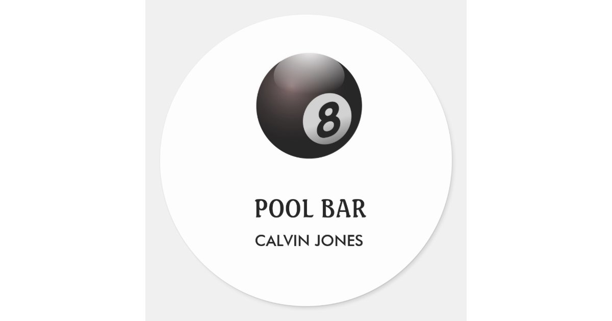 Eight ball pool bar white classic round sticker | Zazzle