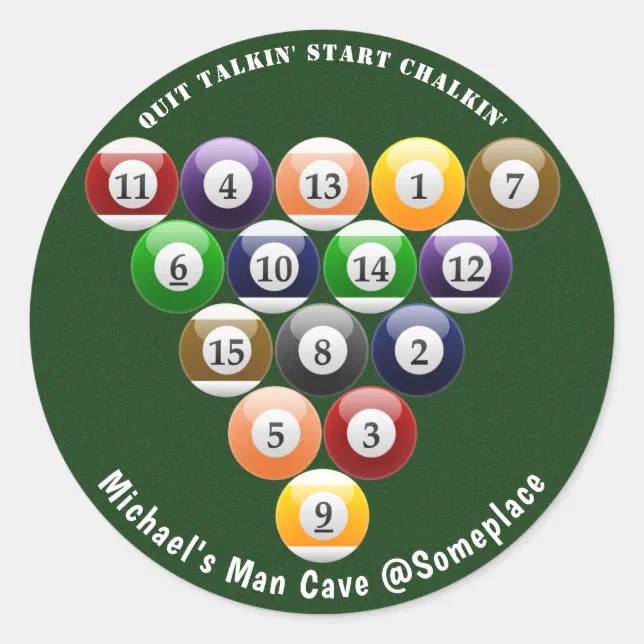 Eight-Ball Rack Billiard Balls 8-Ball Pool Game Classic Round Sticker ...