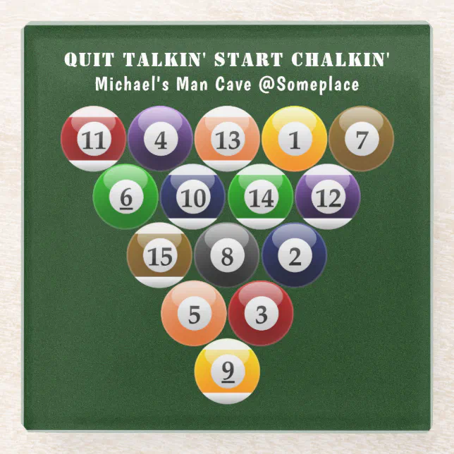 Eight-Ball Rack Billiard Balls 8-Ball Pool Game Glass Coaster | Zazzle