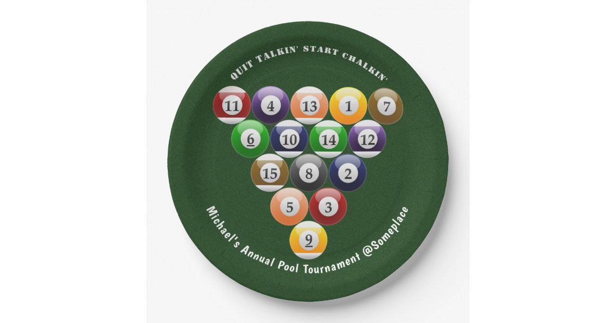 Eight-Ball Rack Billiard Balls 8-Ball Pool Game Paper Plates | Zazzle