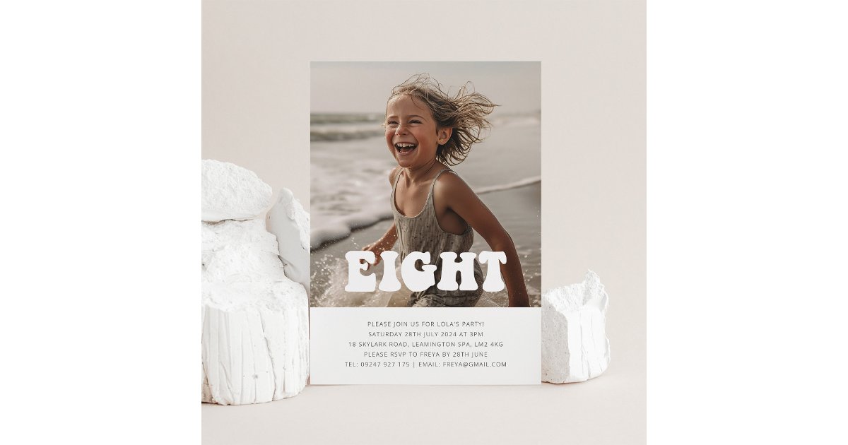 Eight - Groovy Photo Birthday Invitation | Zazzle