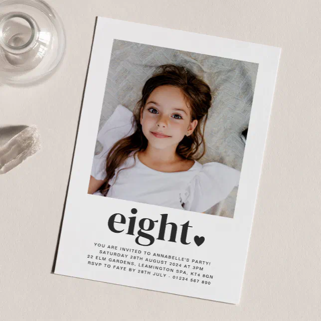 Eight Heart - Square Photo Birthday Invitation | Zazzle